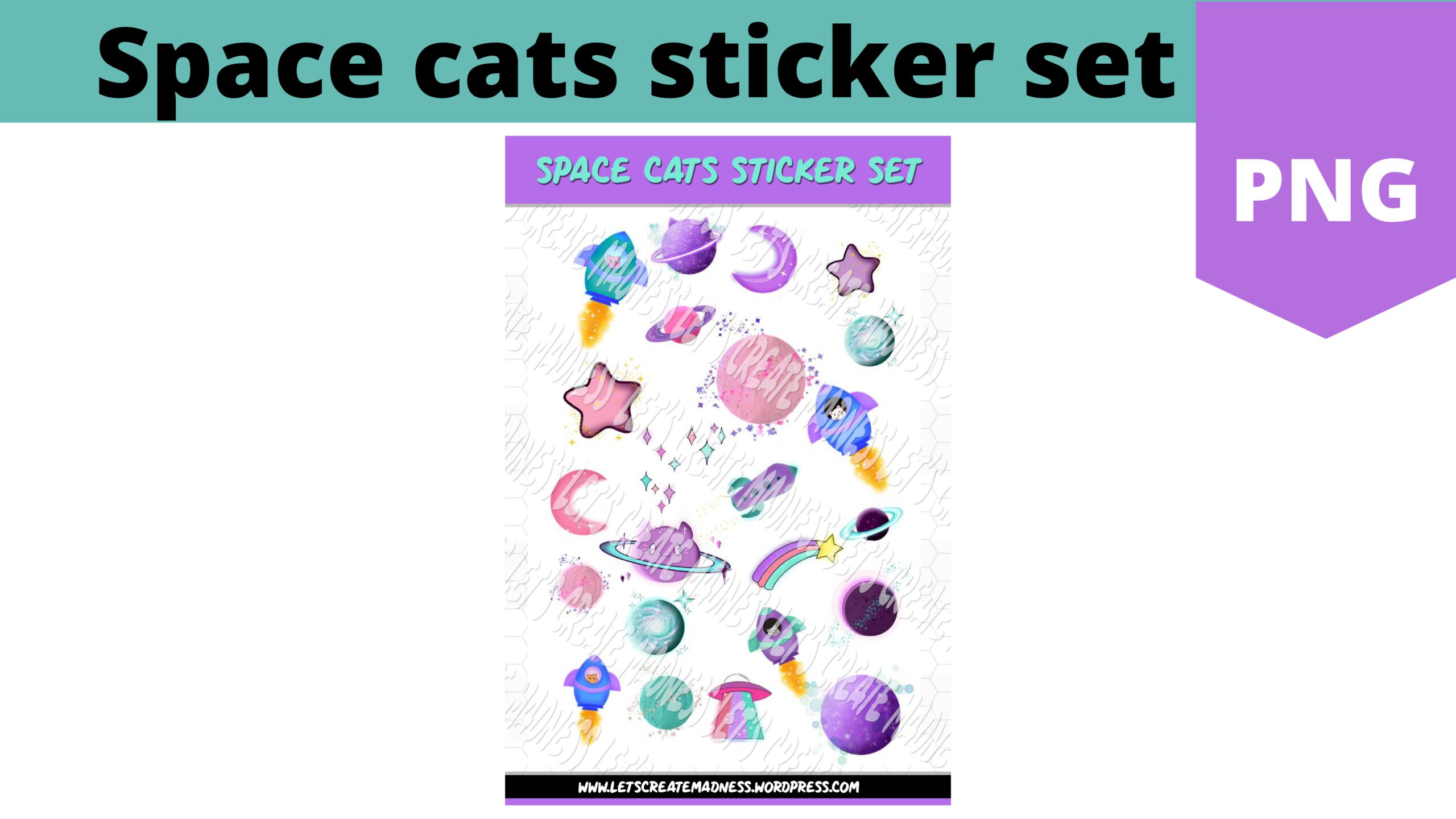 Ruimte katten digitale sticker set €4,00 - let's create madness