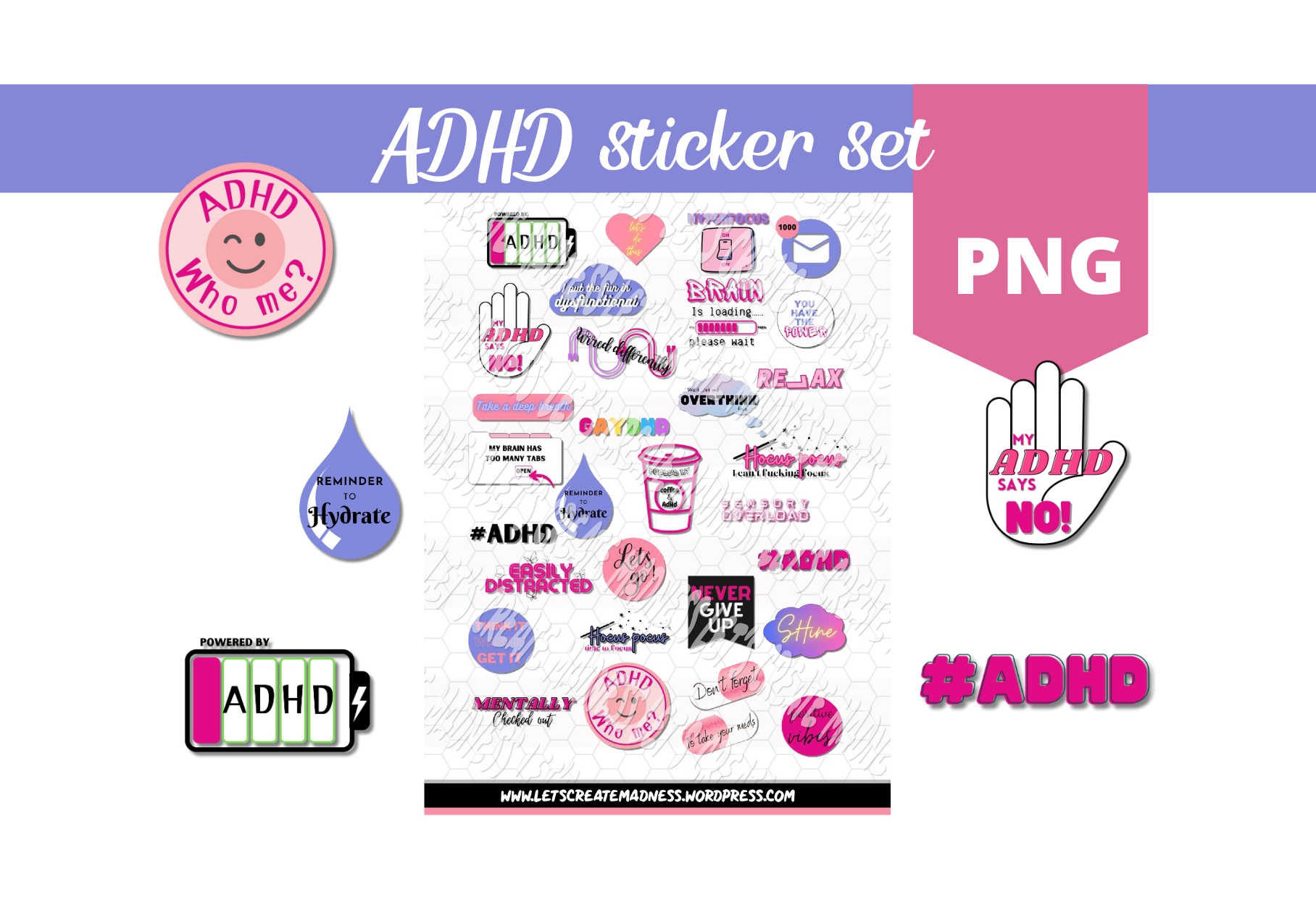 ADHD clipart & sticker set Digitaal €4,00 - let's create madness
